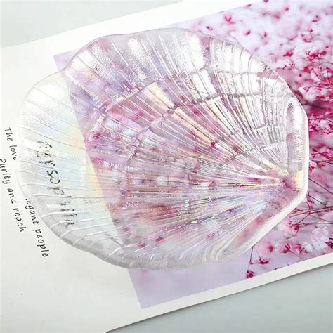 ₩2733에서 새로운 2024 네일 아트 인어 크리스탈 유리 디스플레이 트레이 허위 네일 팁 쉘 쇼케이스 플레이트 보드 사진