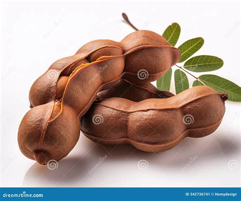 Two Brown Tamarind Pods One Partially Open To Reveal The Sweet And Tangy Pulp With Green