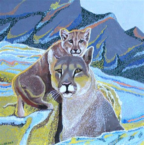 Cougar And Cougar Cub Wildlife Painting Wildlife And Landscape Paintings
