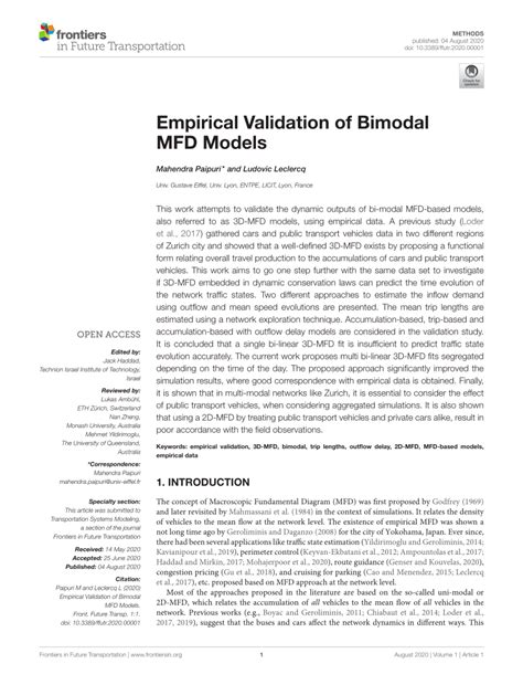 Pdf Empirical Validation Of Bimodal Mfd Models
