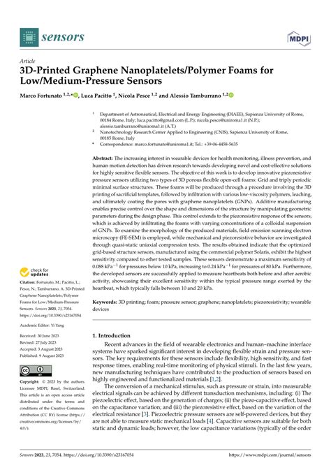 Pdf 3d Printed Graphene Nanoplateletspolymer Foams For Lowmedium Pressure Sensors