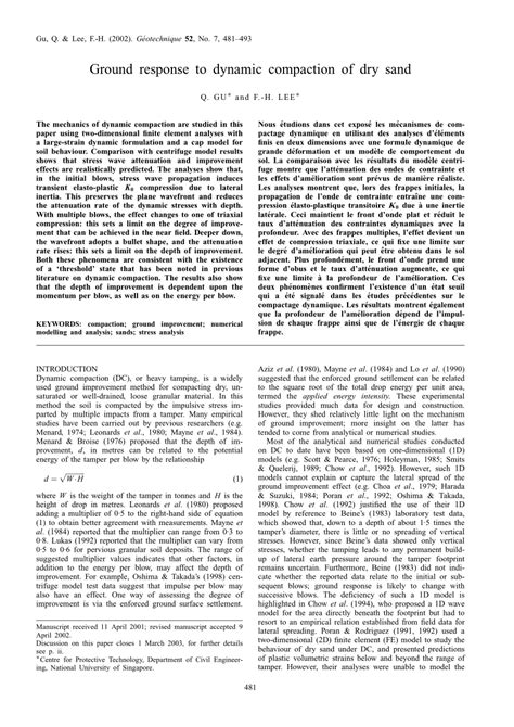 Pdf Ground Response To Dynamic Compaction Of Dry Sand