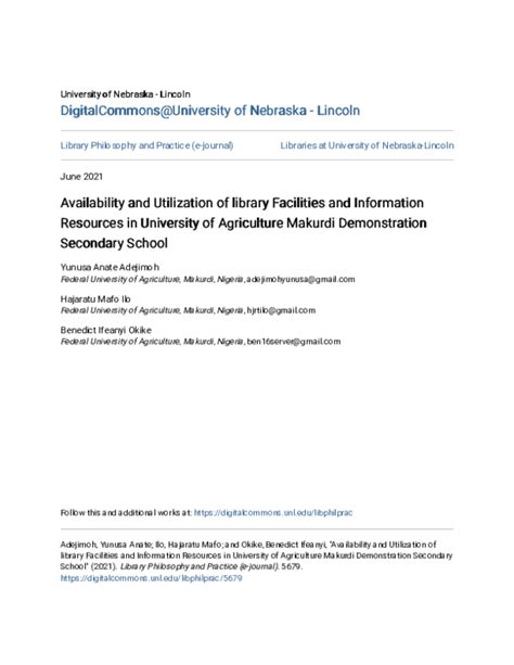 (PDF) Availability and Utilization of library Facilities and Information Resources in University ...