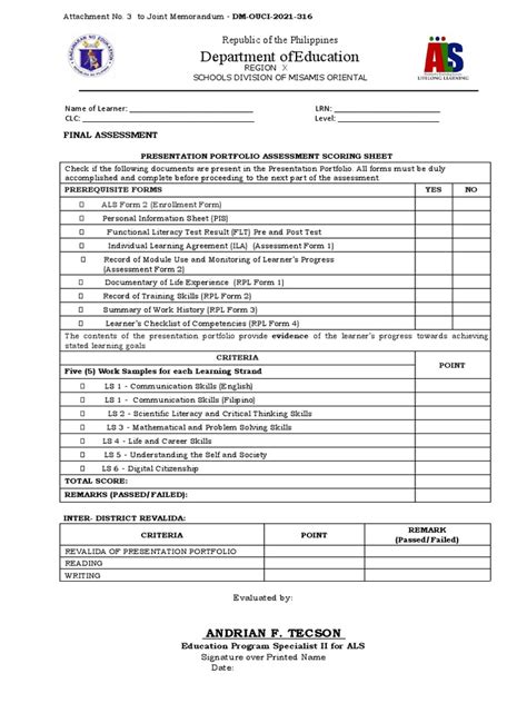Attachment No 3 Portfolio Scoring Sheet Pdf
