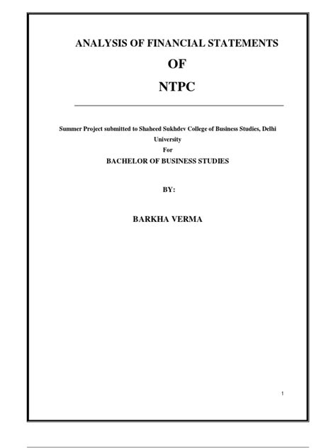 Ntpc Internship Report Pdf Equity Finance Revenue