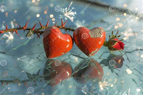 Beautifully Crafted Broken Hearts With A Rose Elegantly Arranged On A