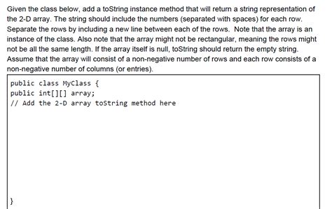 Solved Given The Class Below Add A Tostring Instance Method