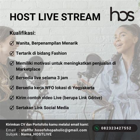 Lowongan Kerja Shop Assistant Perbantuan Minomartani Dan Kota Baru Host Live Stream Hr