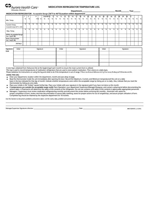 Top Medication Temperature Log Free To Download In Pdf Format