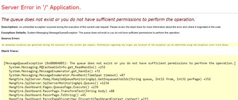 Jobs Are Being Queued And Processed On Msmq But Not Able To See En Queued Jobs On Dashboard