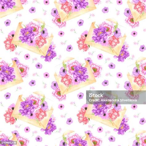 손으로 그린 수채화 편지 와 꽃다발 와 꽃다발 Seamless 패턴 절연 통하고 있는 백색 배경 섬유 직물 및 기타 인쇄 제품에 사용할 수 있습니다 0명에 대한 스톡 벡터