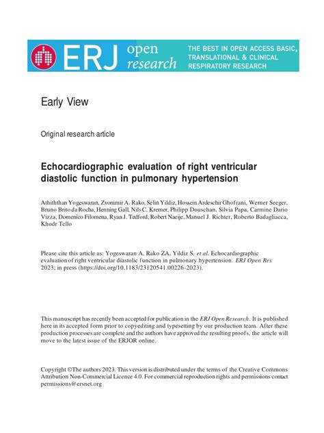 Pdf Echocardiographic Evaluation Of Right Ventricular Diastolic Function In Pulmonary Hypertension