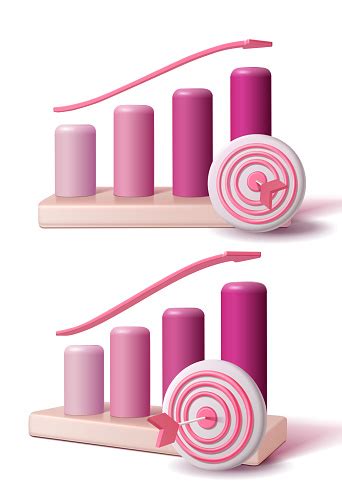 3d 핑크 막대 그래프 와 목표 와 화살표 와 사업 성장 위한 벡터 일러스트 레이 션 0명에 대한 스톡 벡터 아트 및 기타 이미지 Istock