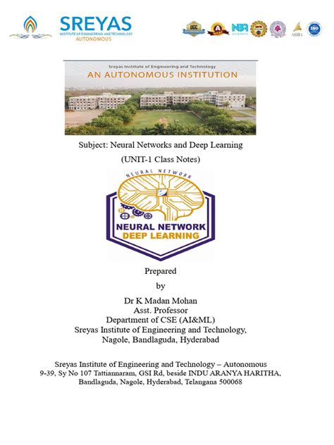 Nn Unit 1 Notes R18 With 43 Pages Pdf Artificial Neural Network