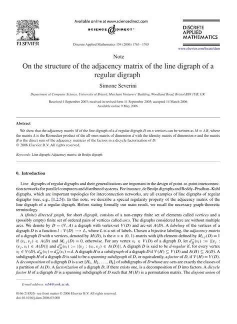 pdf on the structure of the adjacency matrix of the line digraph of a