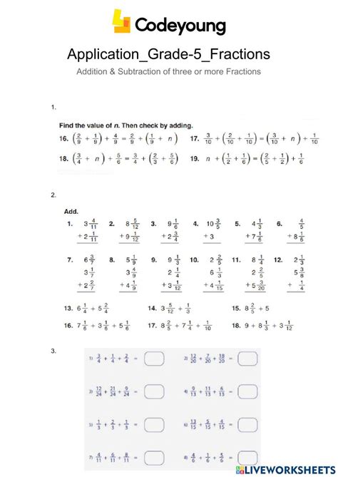 Application Addition And Subtraction Of Three Or More Fractions Worksheet
