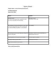 Query Sheet Template Ali Docx Query Sheet Project Name General Housing Development Architect