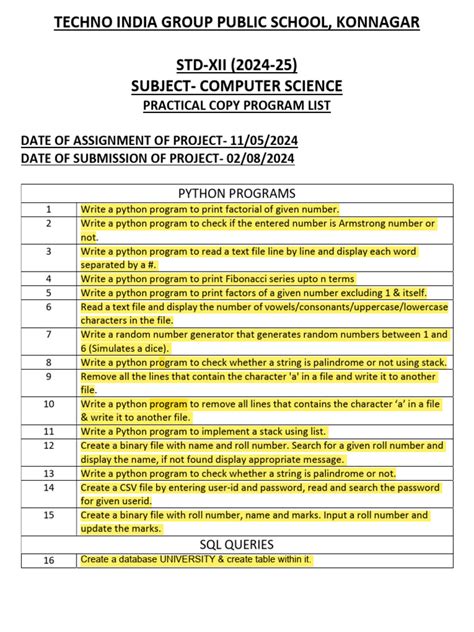 Class 12 Cs Practical Details Pdf Table Database Sql