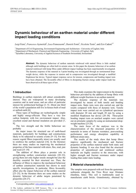 Pdf Dynamic Behaviour Of An Earthen Material Under Different Impact