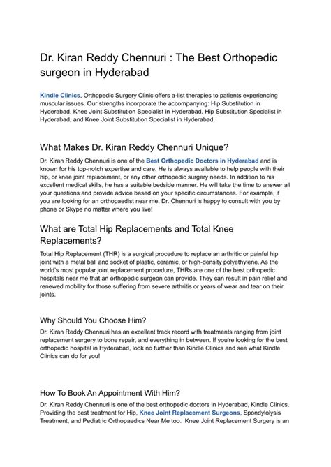 ppt dr kiran reddy chennuri best orthopedic surgeon in hyderabad