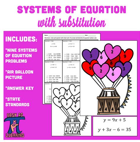 Color By Number Valentines Day Activity Systems Of Equations With Substitution — Easy As Pi