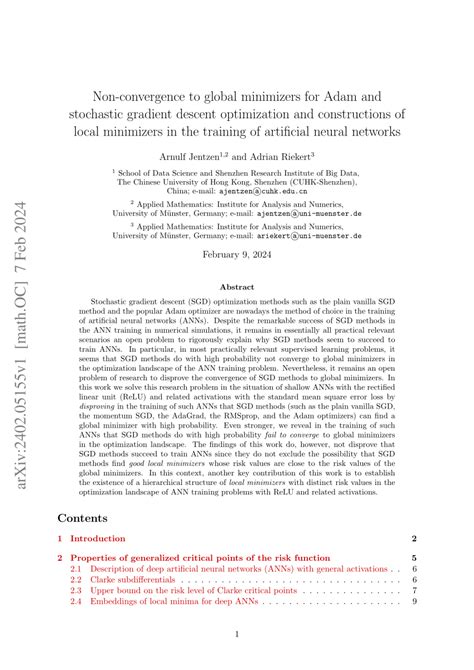 Pdf Non Convergence To Global Minimizers For Adam And Stochastic
