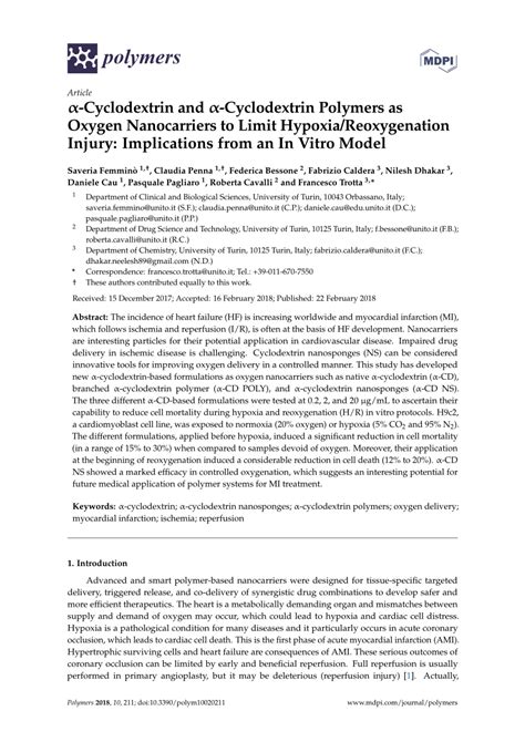 Pdf α Cyclodextrin And α Cyclodextrin Polymers As Oxygen Nanocarriers
