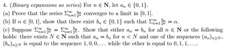 solved binary expansions as series for n n let a n {0