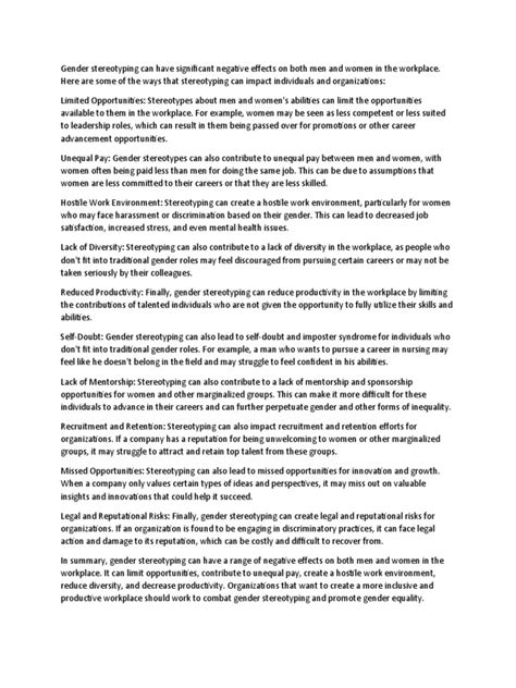 Gender Sterotyping Pdf Stereotypes Employee Retention