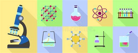 Chemistry Science Icon Set Outline Style Stock Vector Illustration Of Girl Biotechnology