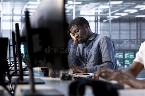 Bored Data Center Engineer Mindlessly Writing Code Stock Image Image