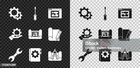 기어 설정 드라이버 집 계획 렌치 스패너 사용 설명서 그래프 용지 및 나침반 바늘과 아이콘을 설정합니다 벡터 건축에 대한 스톡 벡터 아트 및 기타 이미지 Istock