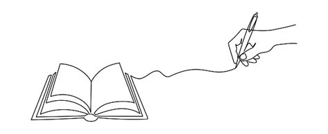 손과 펜으로 책을 펼쳐 하나의 연속적인 선화 간단한 선형 스타일의 교육 연구 및 지식 도서관 개념 편집 가능한 획 낙서 벡터 일러스트 레이 션 개념에 대한 스톡 벡터 아트