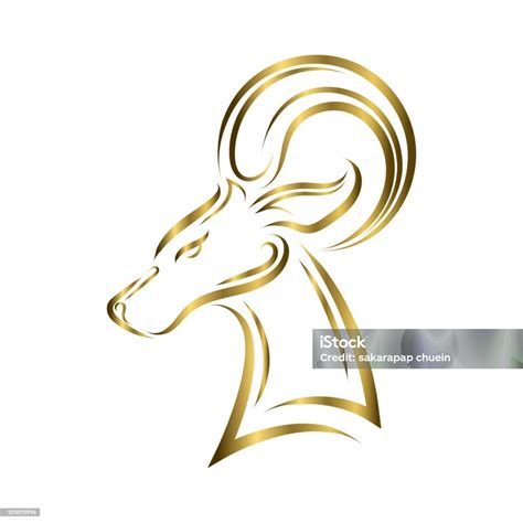바바리 양 머리의 금 라인 예술 기호 마스코트 아이콘 아바타 문신 티셔츠 디자인 로고 또는 원하는 디자인에 적합합니다 금 금속에 대한 스톡 벡터 아트 및 기타 이미지