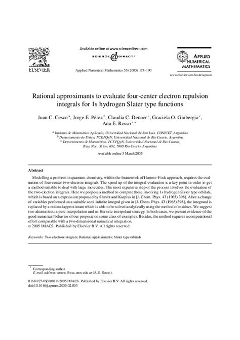 Pdf Rational Approximants To Evaluate Four Center Electron Repulsion Integrals For 1s Hydrogen