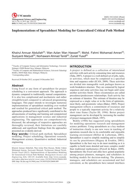 Pdf The Implementations Of Spreadsheet Modeling For Generalized