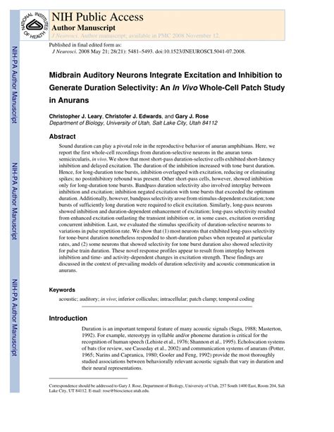 Pdf Midbrain Auditory Neurons Integrate Excitation And Inhibition To