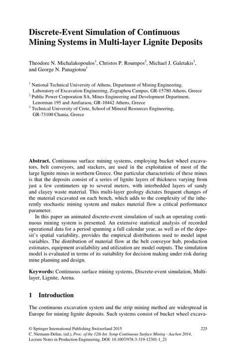 Pdf Discrete Event Simulation Of Continuous Mining Systems In Multi Layer Lignite Deposits