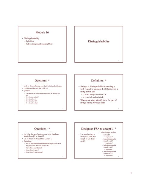 Design An Fsa To Accept L Lecture Slides Cse 460 Docsity