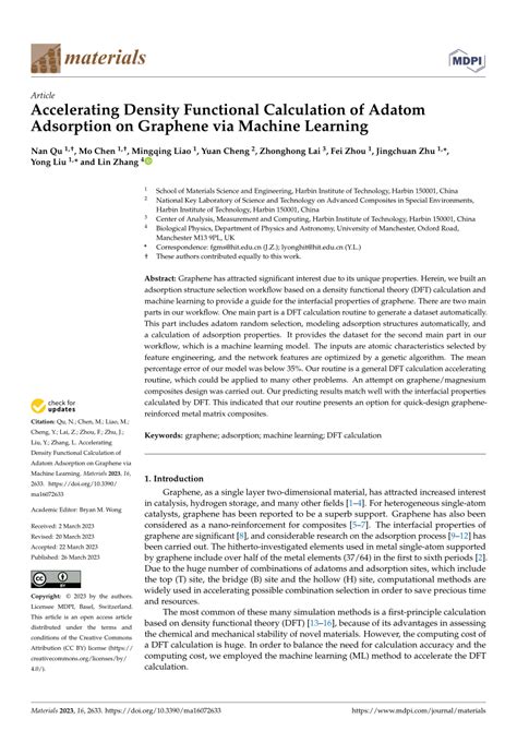 Pdf Accelerating Density Functional Calculation Of Adatom Adsorption On Graphene Via Machine