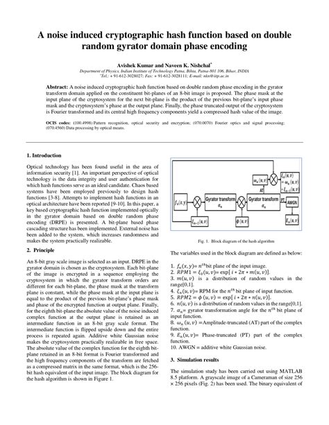 Pdf A Noise Induced Cryptographic Hash Function Based On Double Random Gyrator Domain Phase