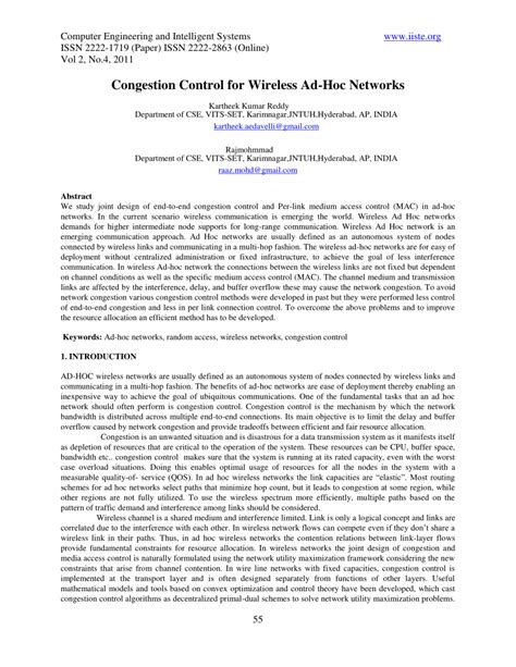 Pdf Congestion Control For Wireless Ad Hoc Networks