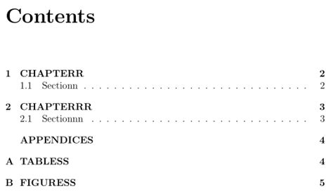 Sectioning How To Form Appendix Under The Heading Appendices In Toc