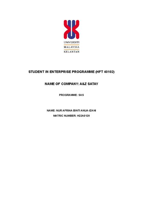 Siep Aandz Satay Field Work Student In Enterprise Programme Hft