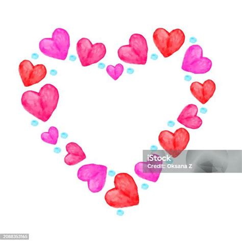 빨간색과 분홍색 수채화 하트 프레임 와 손으로 그린 벡터 일러스트 레이 션 카드 또는 초대 스크랩북 또는 커버 발렌타인 데이 장식에 대 한 귀여운 벡터 배경 감정에 대한