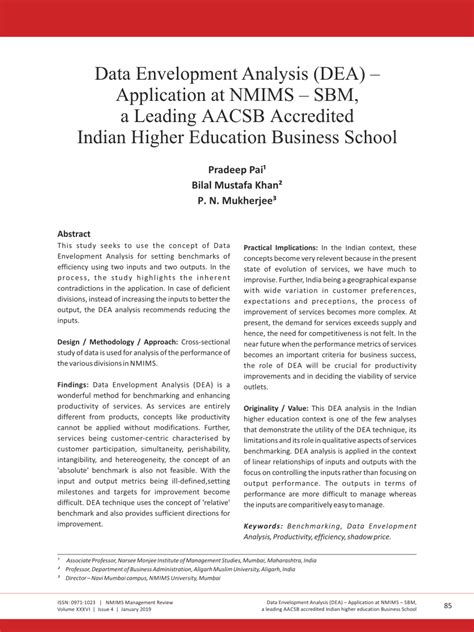 Pdf Data Envelopment Analysis Dea Application At Nmims Sbm A Leading Aacsb Accredited
