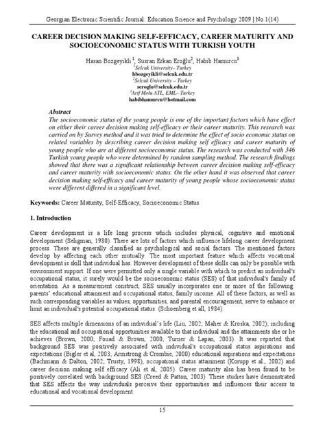 Career Decision Making Self Efficacy Pdf Pdf Self Efficacy Socioeconomic Status