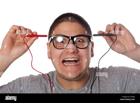 A Goofy Man Wearing Nerd Glasses Isolated Over White With A Funny Expression On His Face Stock