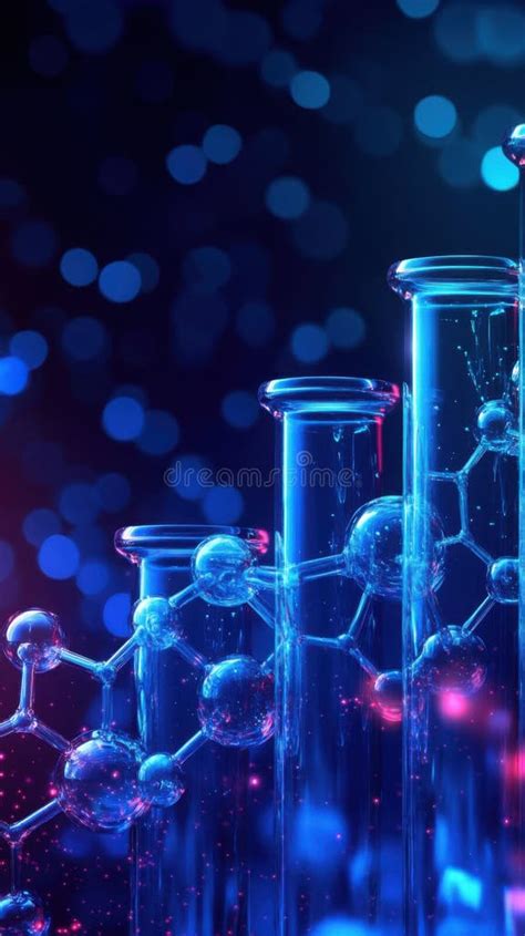 Futuristic Chemistry Concept With Molecular Structures And Test Tubes In Deep Blue Generative