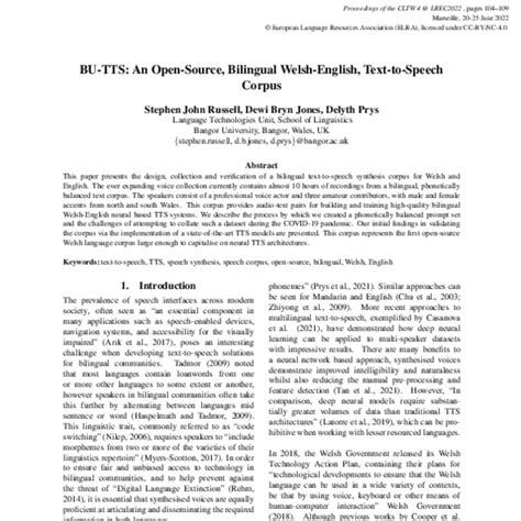 Bu Tts An Open Source Bilingual Welsh English Text To Speech Corpus